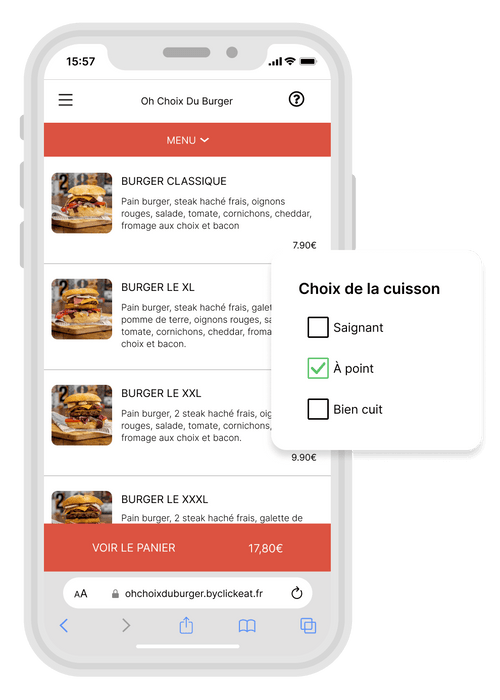 Créez le menu de votre restaurant en ligne | Clickeat